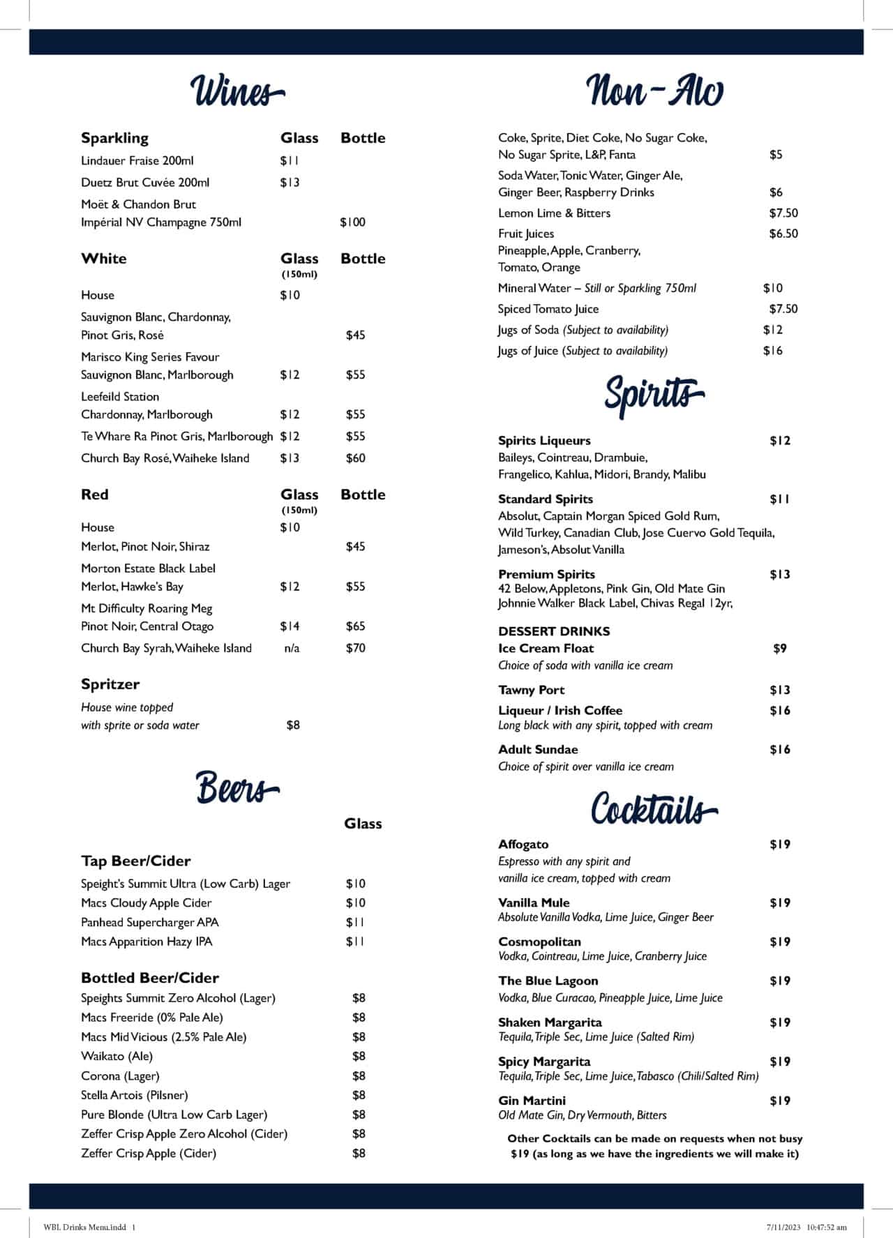 Drinks Menu | Blue Lagoon