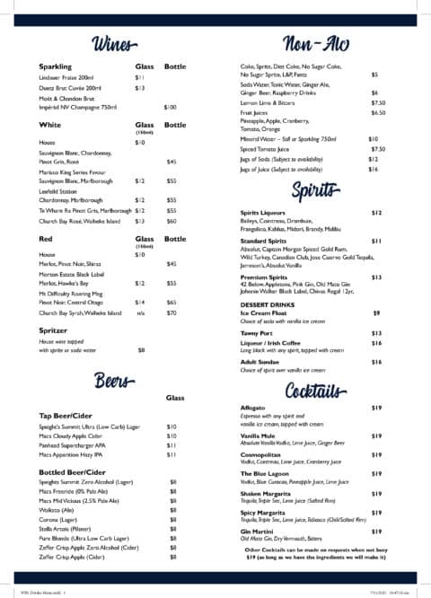 Drinks Menu | Blue Lagoon