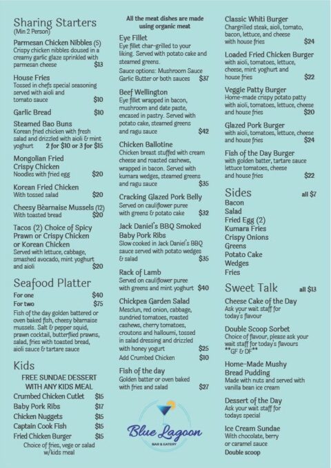 Dinner Menu | Blue Lagoon